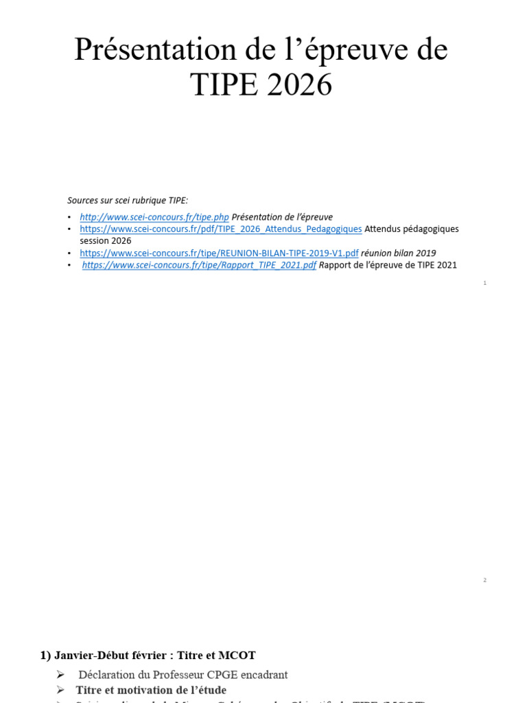 Présentation du TIPE 2026 | PDF | Mathématiques | Méthode scientifique