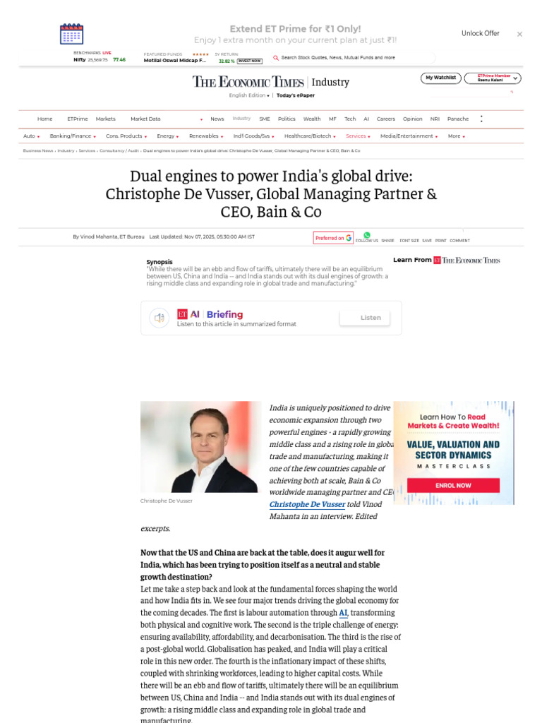 Dual Engines To Power India's Global Drive - Christophe de Vusser ...
