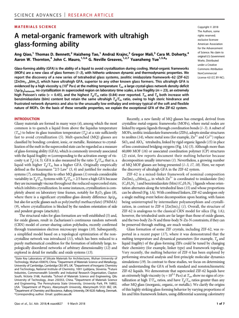 Sciadv Aao6827 | PDF | Differential Scanning Calorimetry | Glasses