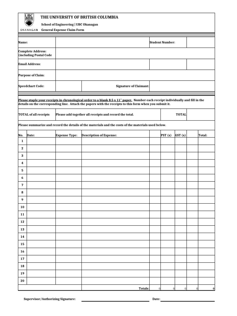 General Expense Claim Form58666 | PDF
