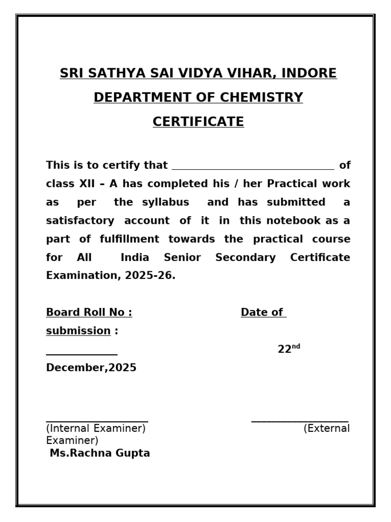 Practical Certificate-12 A | PDF