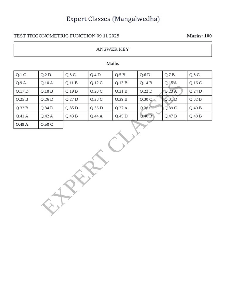 Trigonometric Function 09 11 2025 Solution | PDF | Trigonometric Functions | Mathematical Analysis