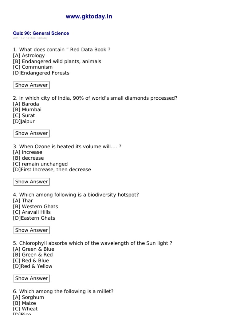General Science Quiz Questions | PDF | Technology & Engineering