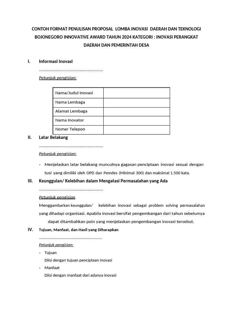Format Proposal Lomba Inovasi 2024 | PDF