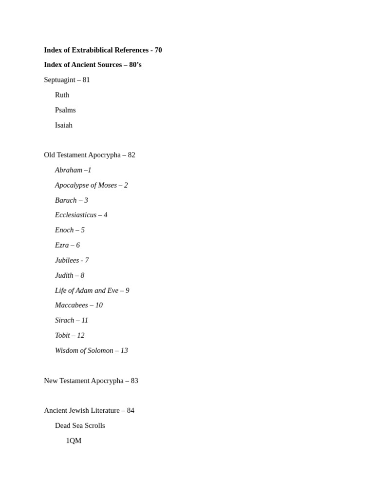 Extrabiblical References Index Guide | PDF