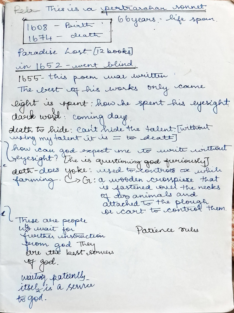 On His Blindness by John Milton | PDF