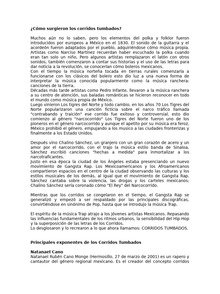 Orígenes de los Corridos Tumbados | PDF | Corrido | Subgéneros musicales