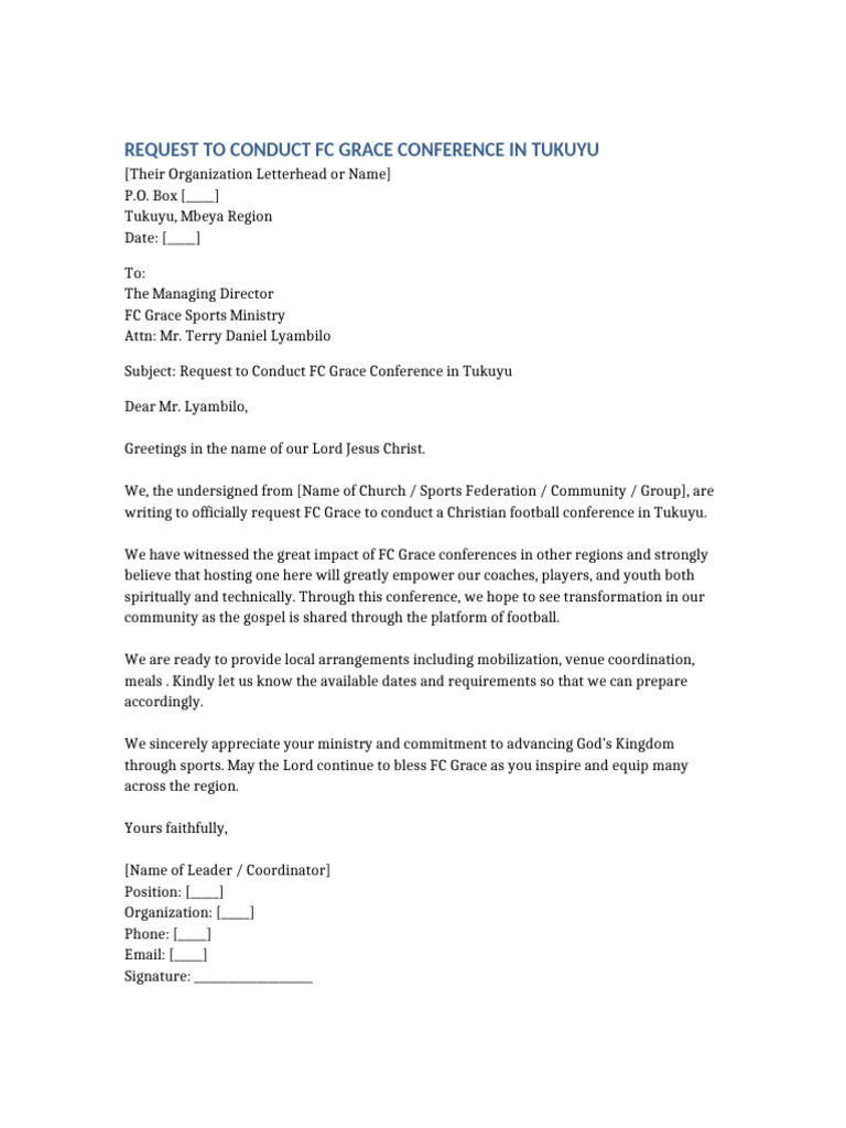 Request Letter For FC Grace Conference Tukuyu | PDF