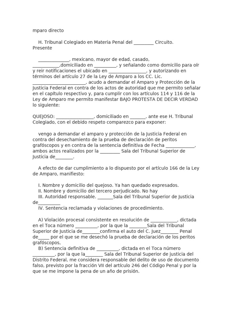 Amparo contra desechamiento de prueba pericial | PDF | Sentencia (ley ...