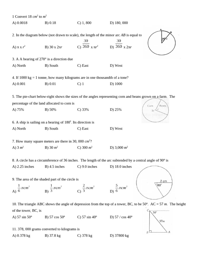 Measurements and Circles Test | PDF | Kilogram | Circle
