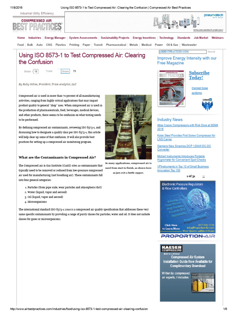 Using ISO 8573-1 To Test Compressed Air - Clearing The Confusion ...