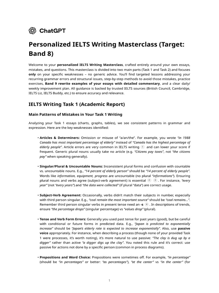 Personalized IELTS Writing Masterclass (Target - Band 8) | PDF | Plural ...