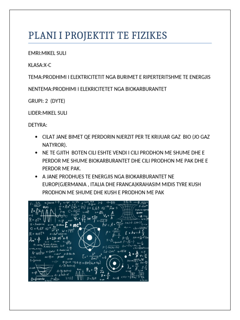 Plani I Projektit Te Fizikes Mikeli | PDF