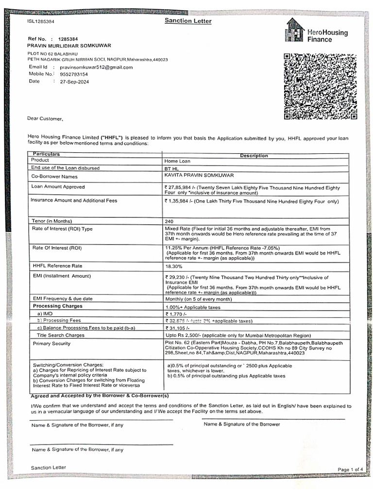Sanction Letter Pravin Somkuwar | PDF