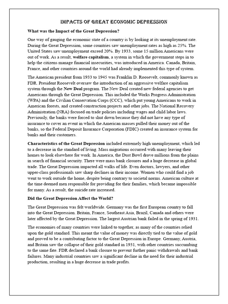 Great Economic Depression - New Deal and Impacts Around The World | PDF ...