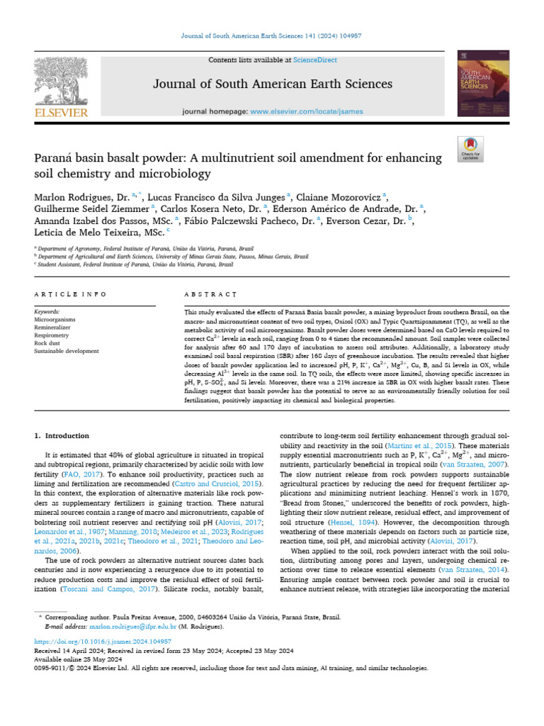 Rodrigues Et Al., 2024 - Paraná Basin Basalt Powder | PDF | Soil ...