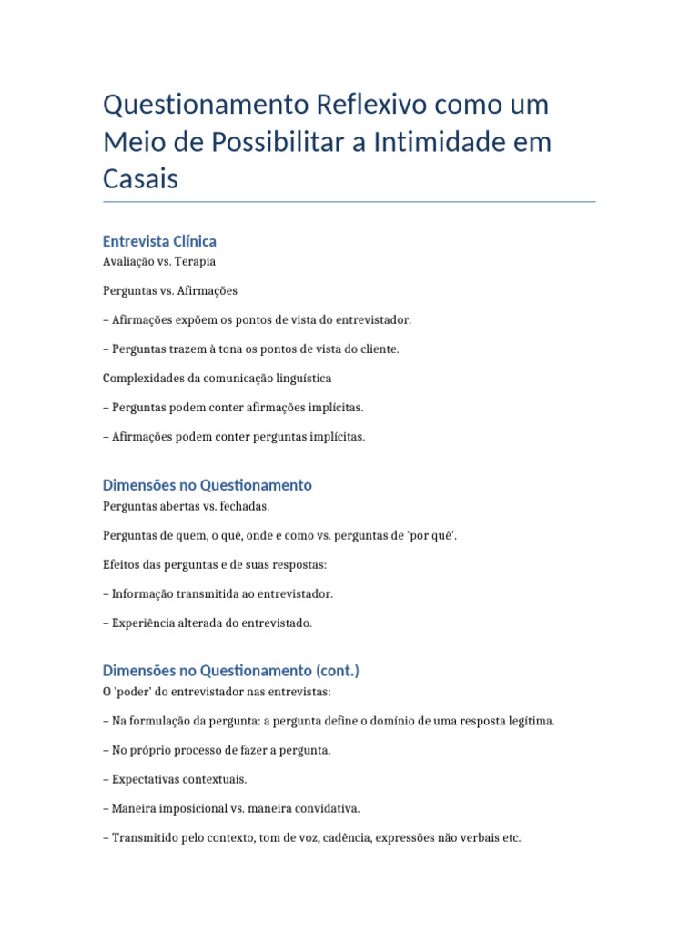 Karl Tomm Questionamento Reflexivo | PDF | Intenção | Comunicação
