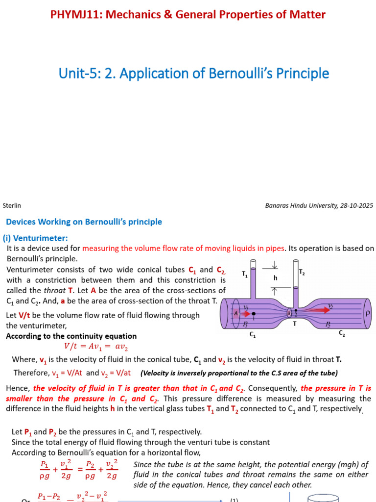 Application of Bernoulli's Principle | PDF | Flow Measurement | Pressure