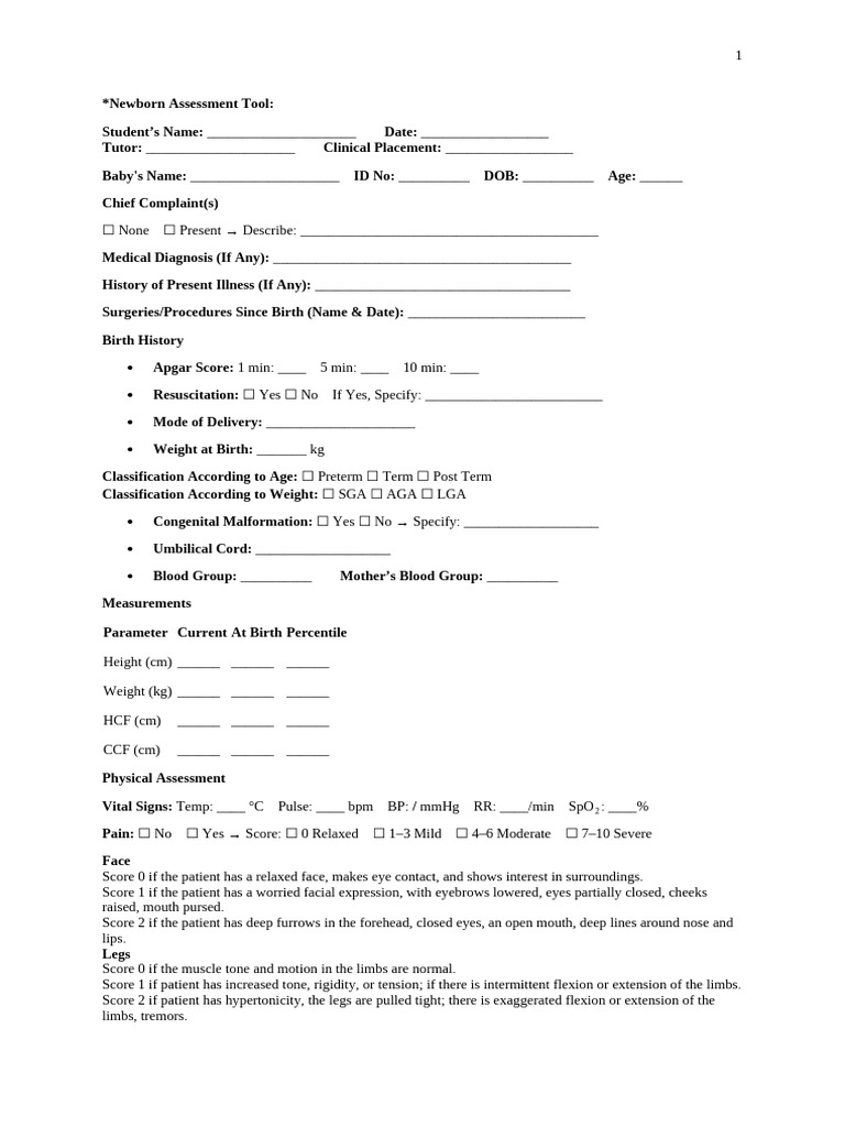 Newborn Assessment Tool | PDF | Medical Specialties | Diseases And ...