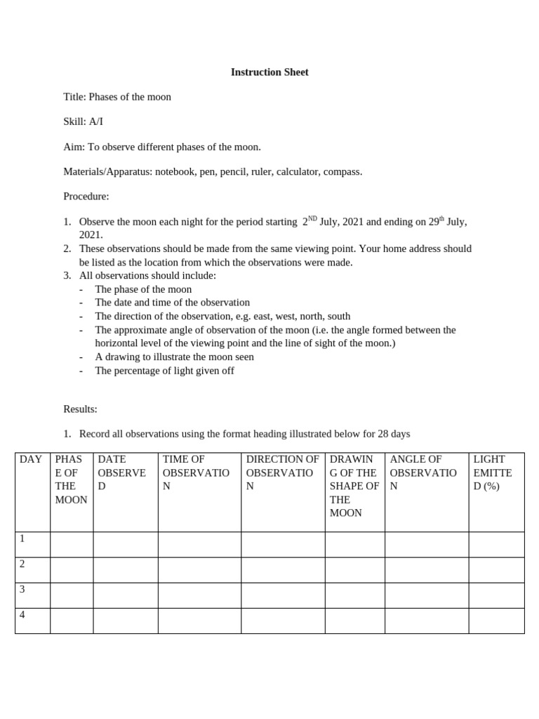 Moon Phases Observation Guide | PDF | Moon | Drawing