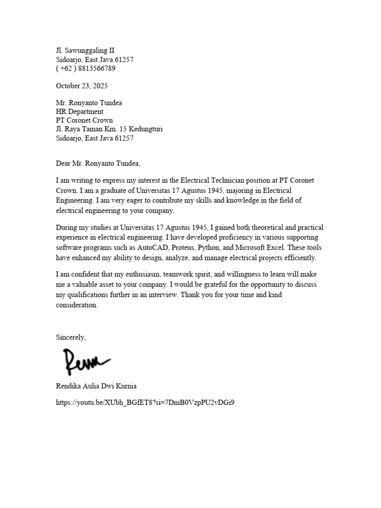 Cover Letter ETS | PDF