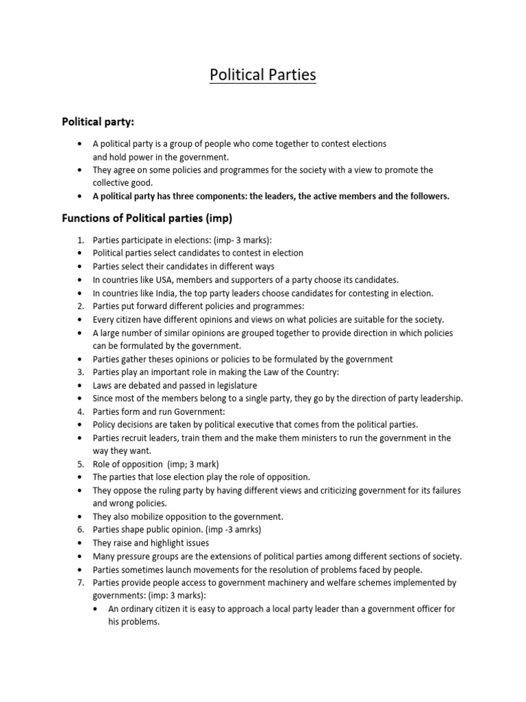 Political Parties - Notes | PDF | Political Parties | Elections