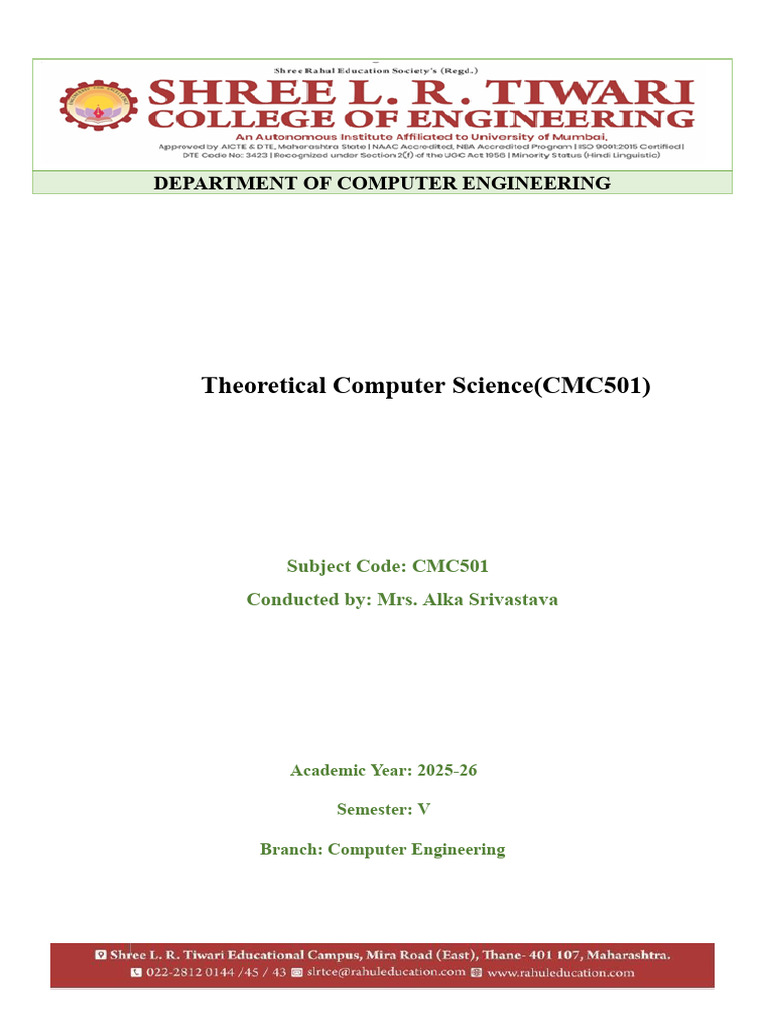 TCS - Assignment - Front Pages | PDF | Automata Theory | Engineering