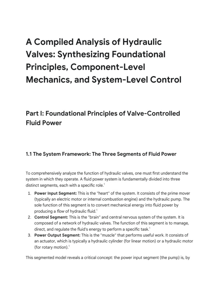 A Compiled Analysis of Hydraulic Valves - Synthesizing Foundational Principles, Component-Level ...