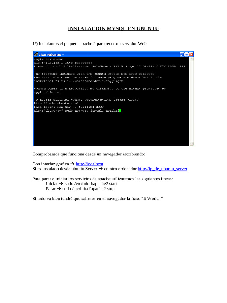 Practica 1 Ejercicio 5 MySQL Ubuntu | PDF | Mi sql | Servidor HTTP Apache