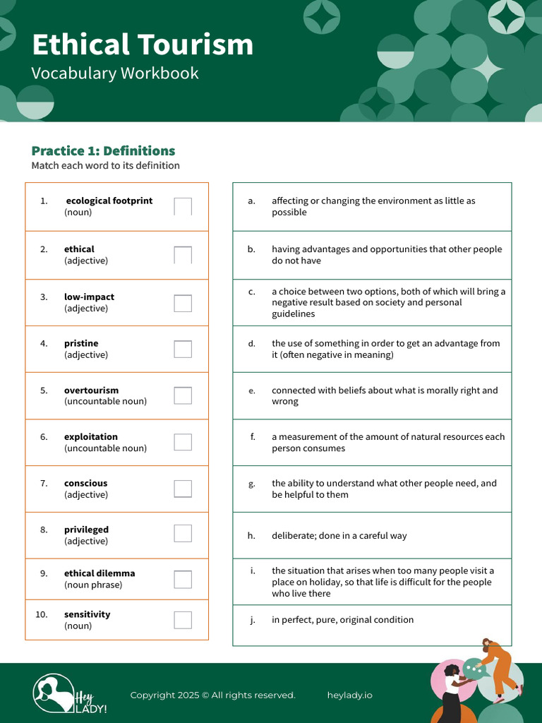 Ethical Tourism Vocabulary Workbook | PDF | Part Of Speech | Linguistics