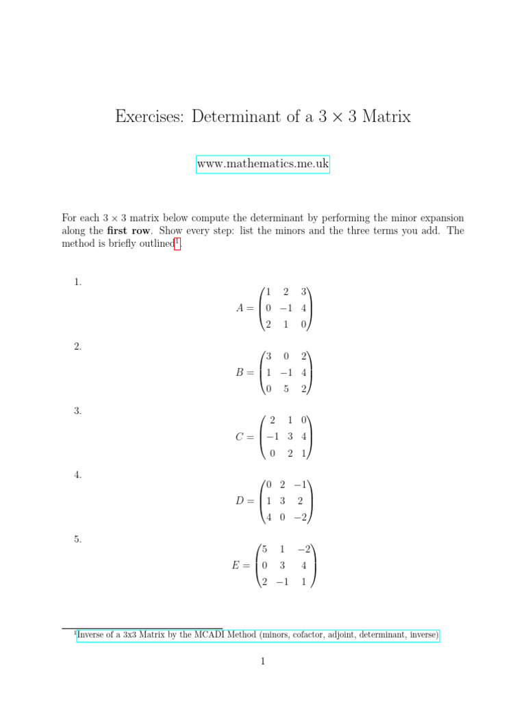 Cofactor Expansion for 3x3 Determinants | PDF | Mathematical Objects ...
