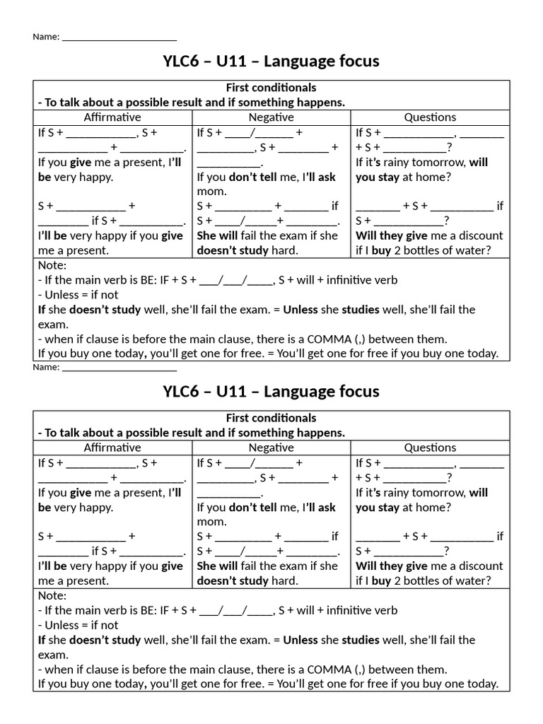 YLC6 - U11 Grammar Handout | PDF | Linguistic Typology | Linguistic ...