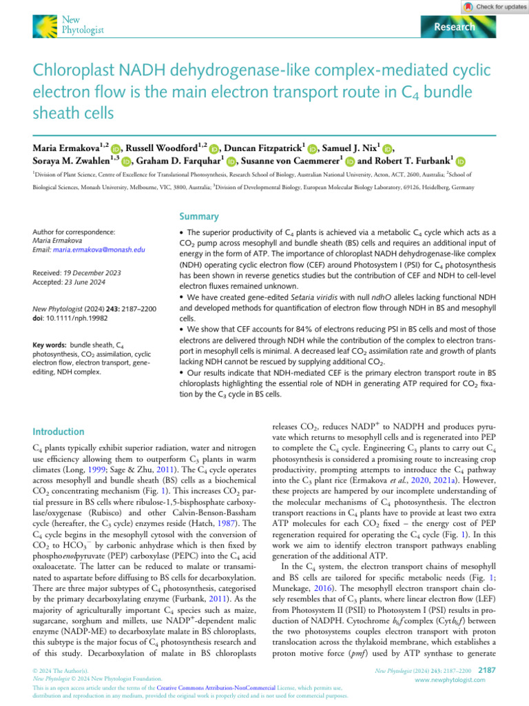Chloroplast NADH Dehydrogenase-Like Complex-Mediated Cyclicelectron ...
