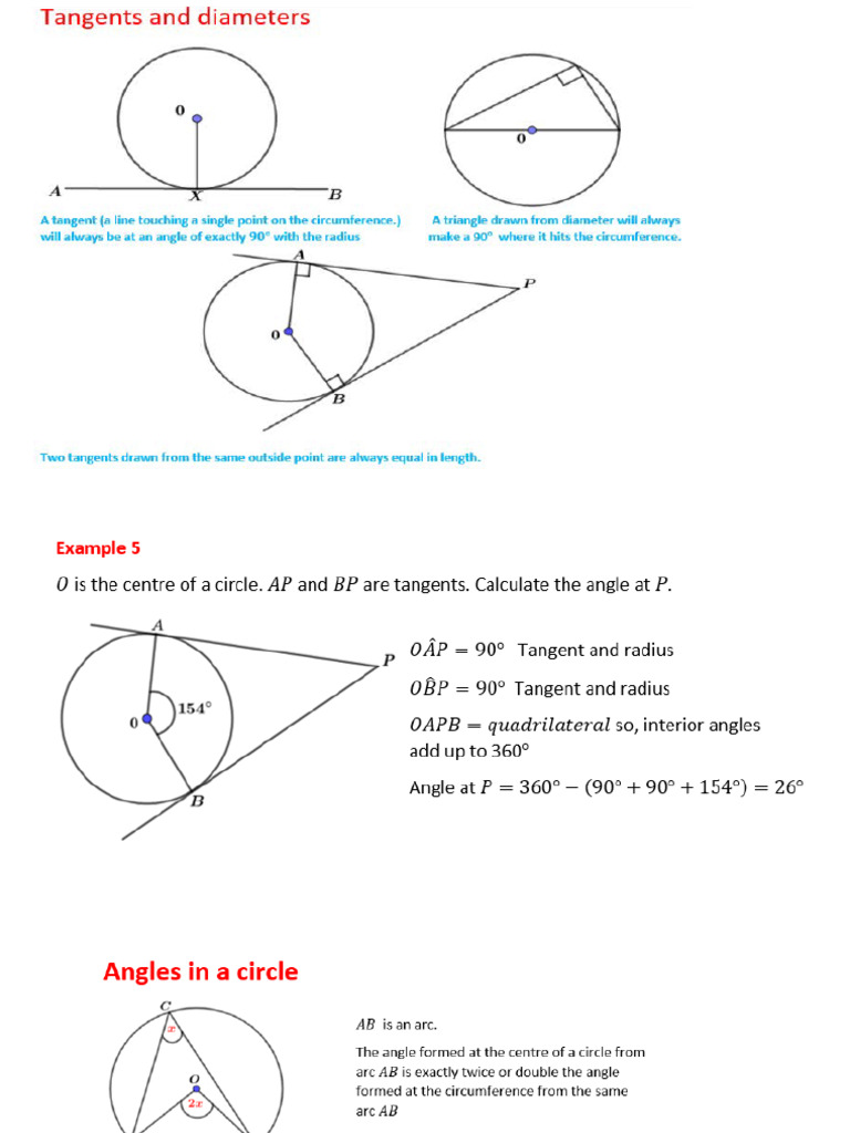 Tangents and Diameters and Angles in A Circle | PDF