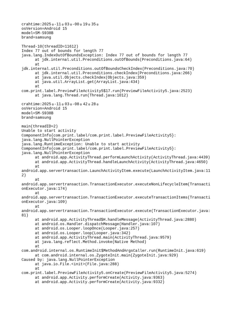 crash_20251103 | PDF | Java (Programming Language) | Computer Engineering