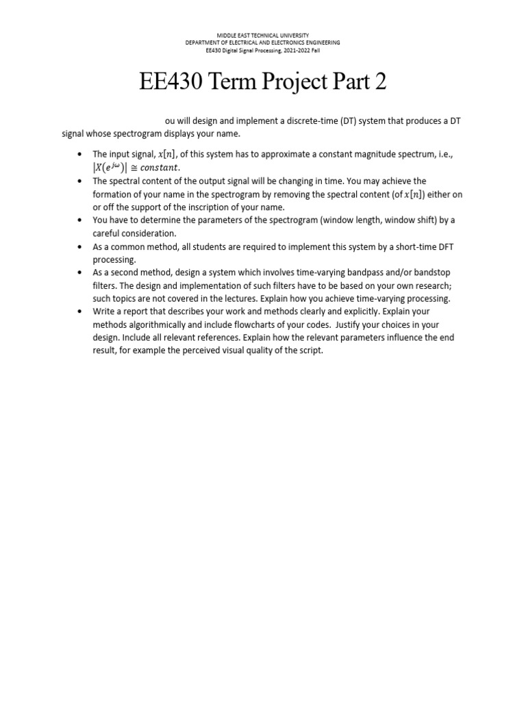 EE 430 2021-2022 Project Part 2 v1 | PDF