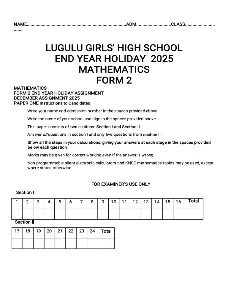 Nov - Dec Math Assignment Assignment - Form 2 - Mathematics | PDF | Triangle | Length