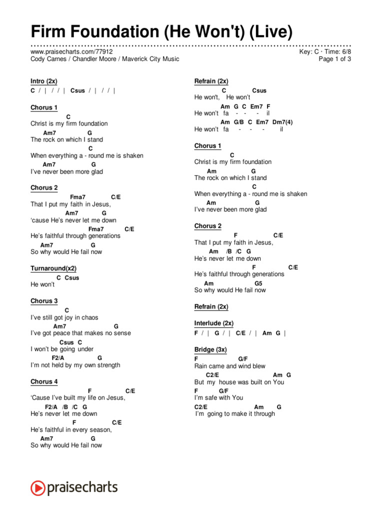 Firm Foundation (He Won't) Chord Chart - C | PDF | Pop Music | African ...