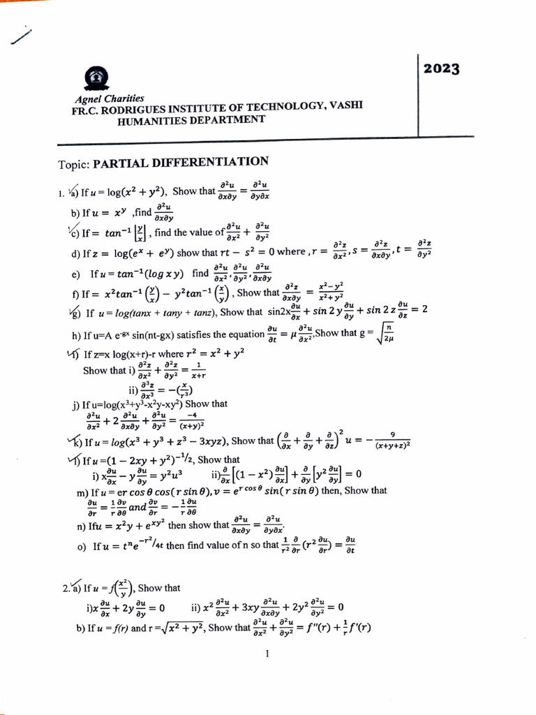 Partial Differentiation Question Bank | PDF | Applied Mathematics ...