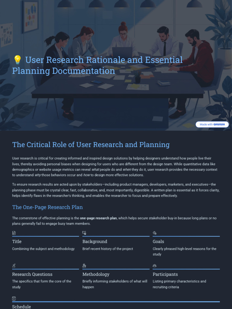 User Research Rationale and Essential Planning Documentation | PDF
