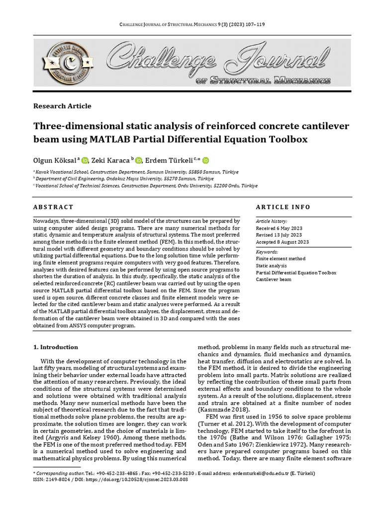 2023 Three-dimensional Static Analysis of Reinforced Concrete Cantilever Beam Using MATLAB ...
