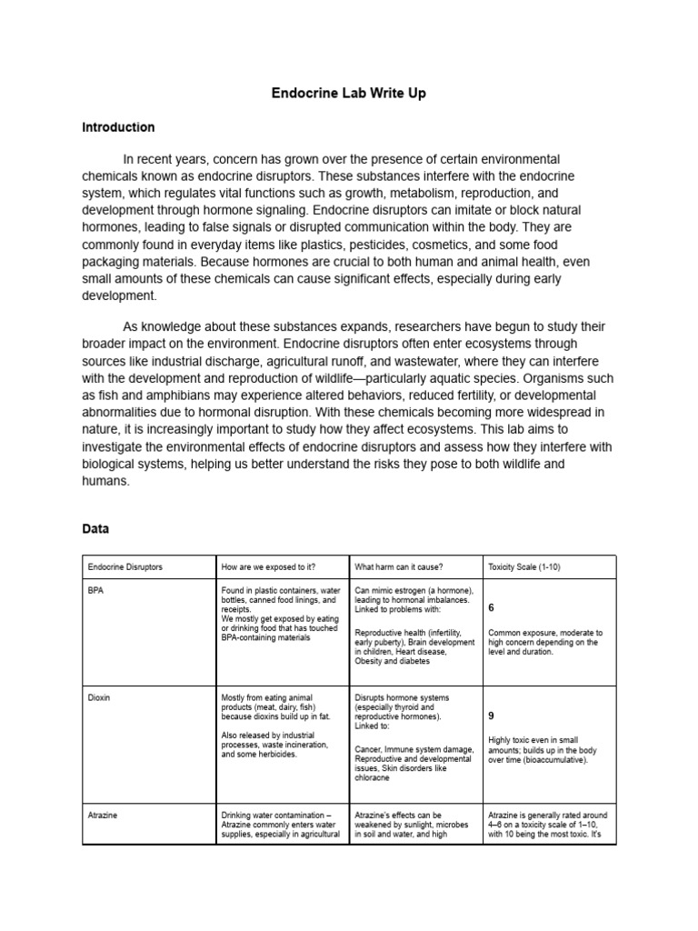 Endocrine Disruptors Lab Report | PDF | Medical Specialties