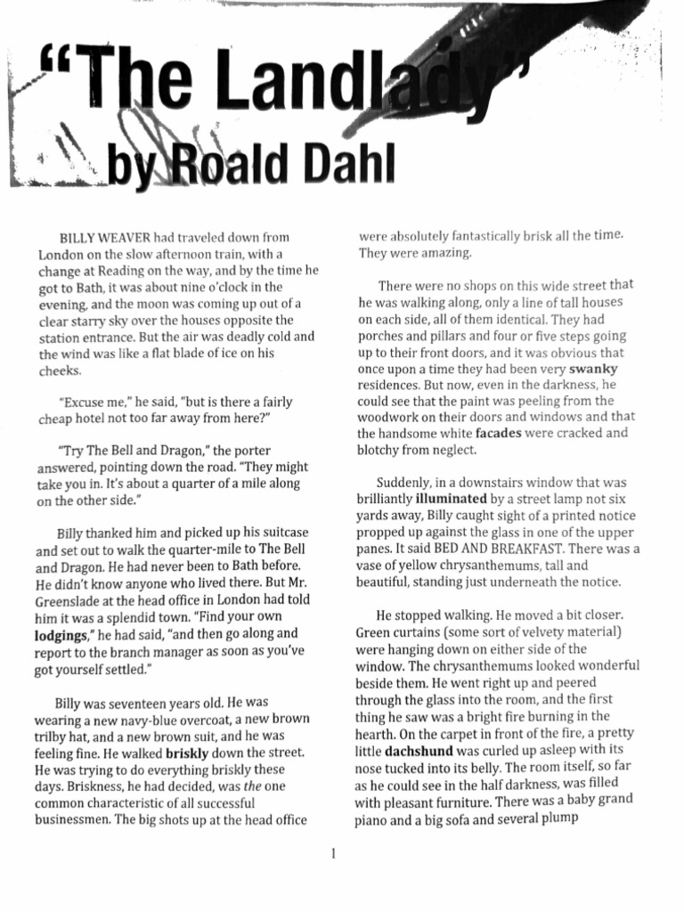 The Landlady by Roald Dahl | PDF