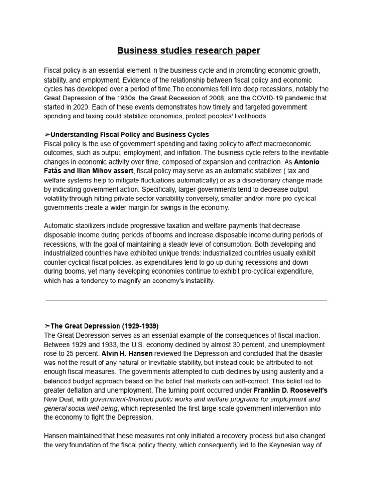 Business Studies Research Paper | PDF | Fiscal Policy | Recession