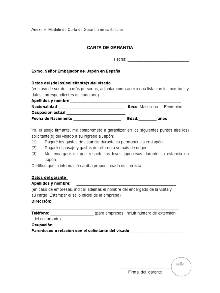 Carta De Garante Para Visa Visado De Estudios Y Permiso De Residencia