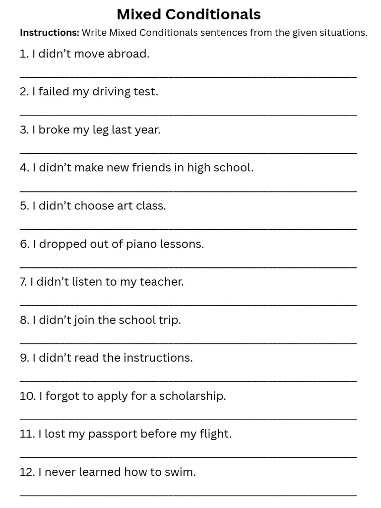 Mixed Conditionals Writing Prompts | PDF