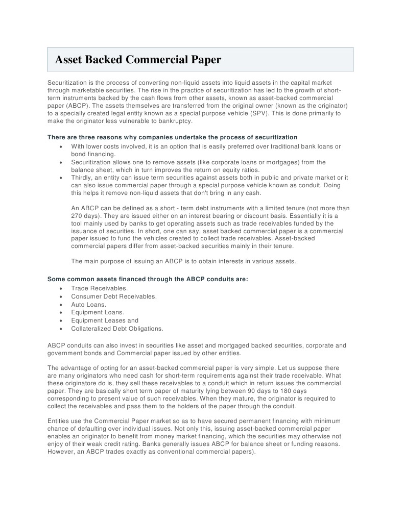 Asset Backed Commercial Paper | PDF | Asset Backed Commercial Paper ...