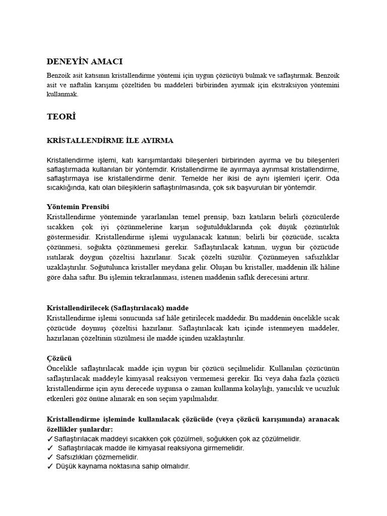 Benzoik Asit Katısının Kristallendirme | PDF
