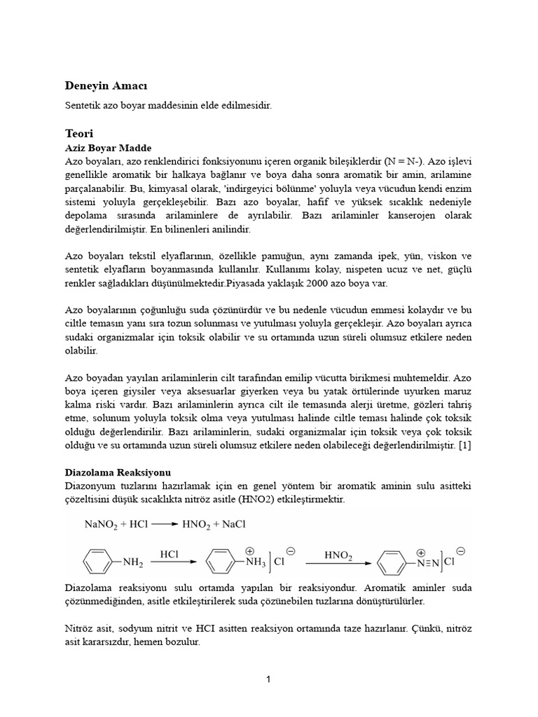 Sentetik Azo Boyar Maddesinin Elde Edilmesi.docx | PDF