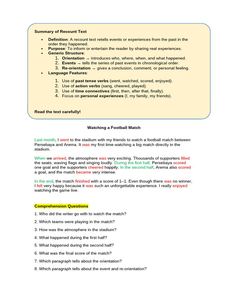 Summary of Recount Text | PDF